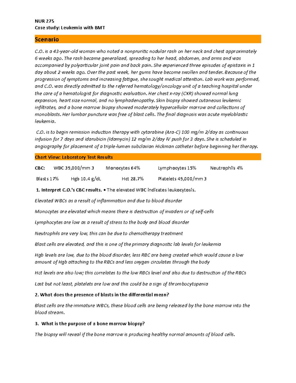 Case Study: Leukemia with BMT - Clinical Insights and Nursing ...
