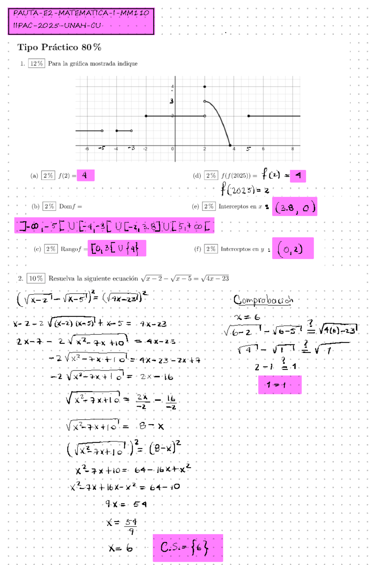 Pauta E2: Ejercicios de Matemáticas I MM110 - Práctica 2025 - Studocu