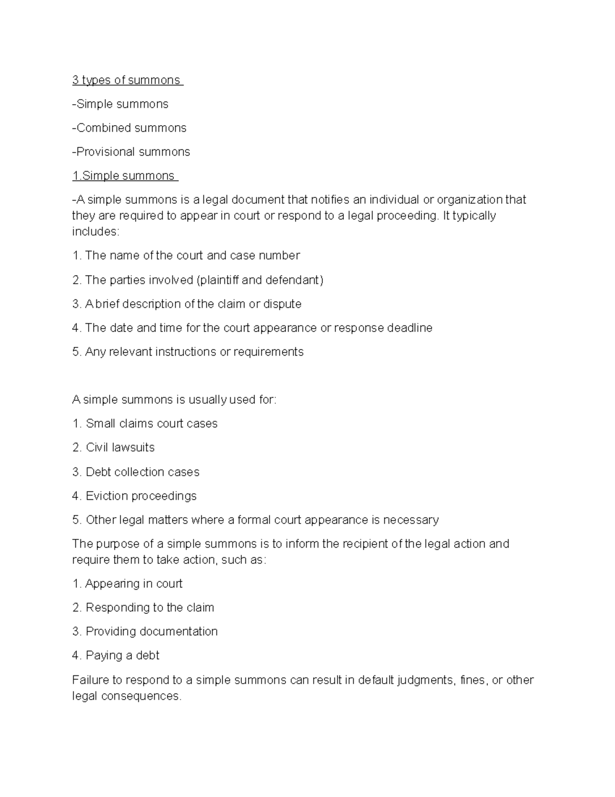 Understanding 3 Types of Summons in Legal Proceedings - Studocu