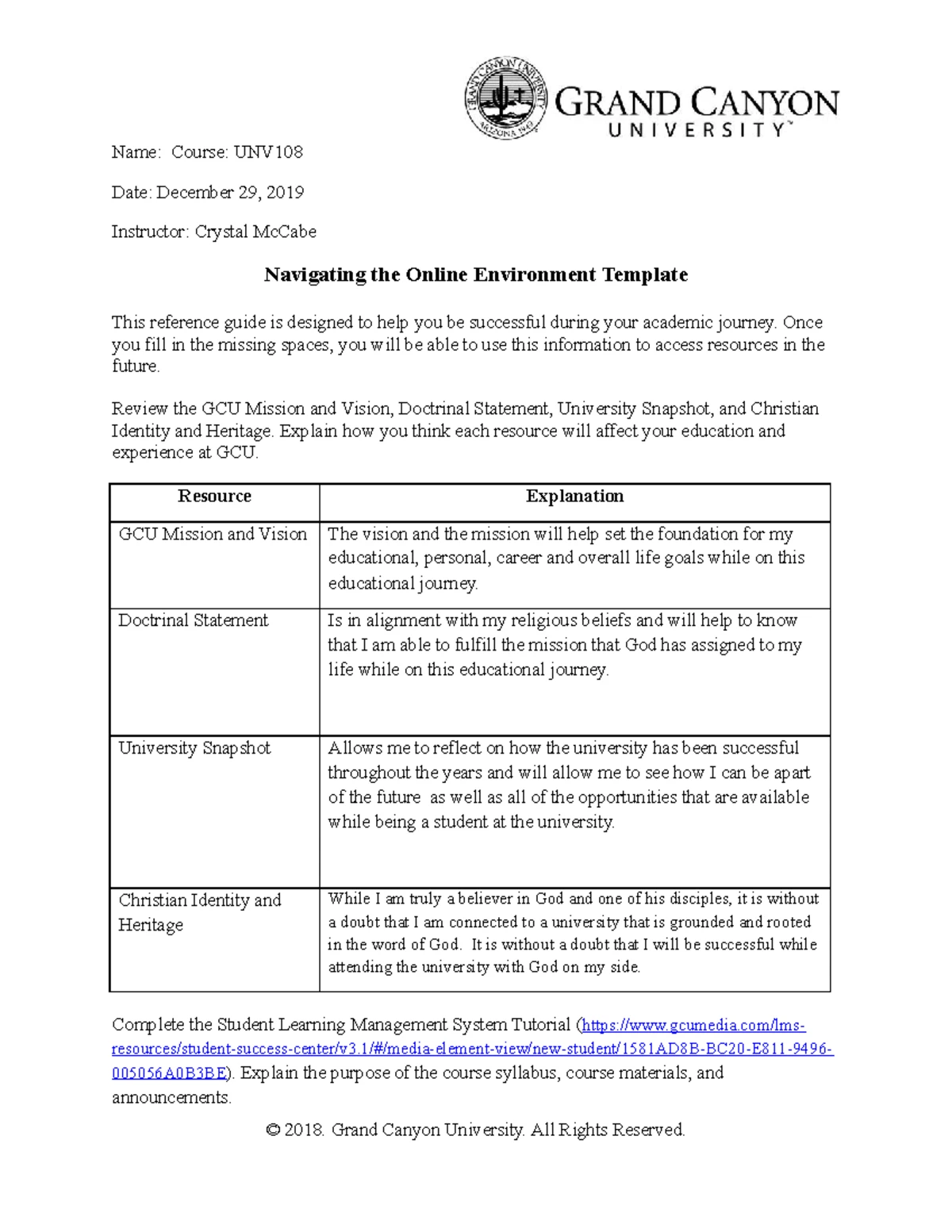 UNV103 T1 Navigating LC5 Online - Topic 1 Assignment: Navigating GCU ...