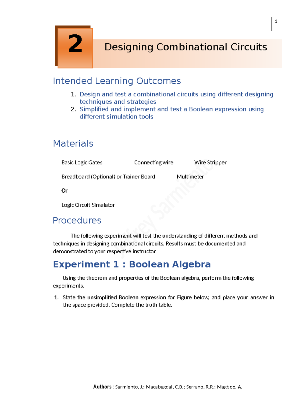 Combinational Circuits - Results must be documented and demonstrated to your respective ...