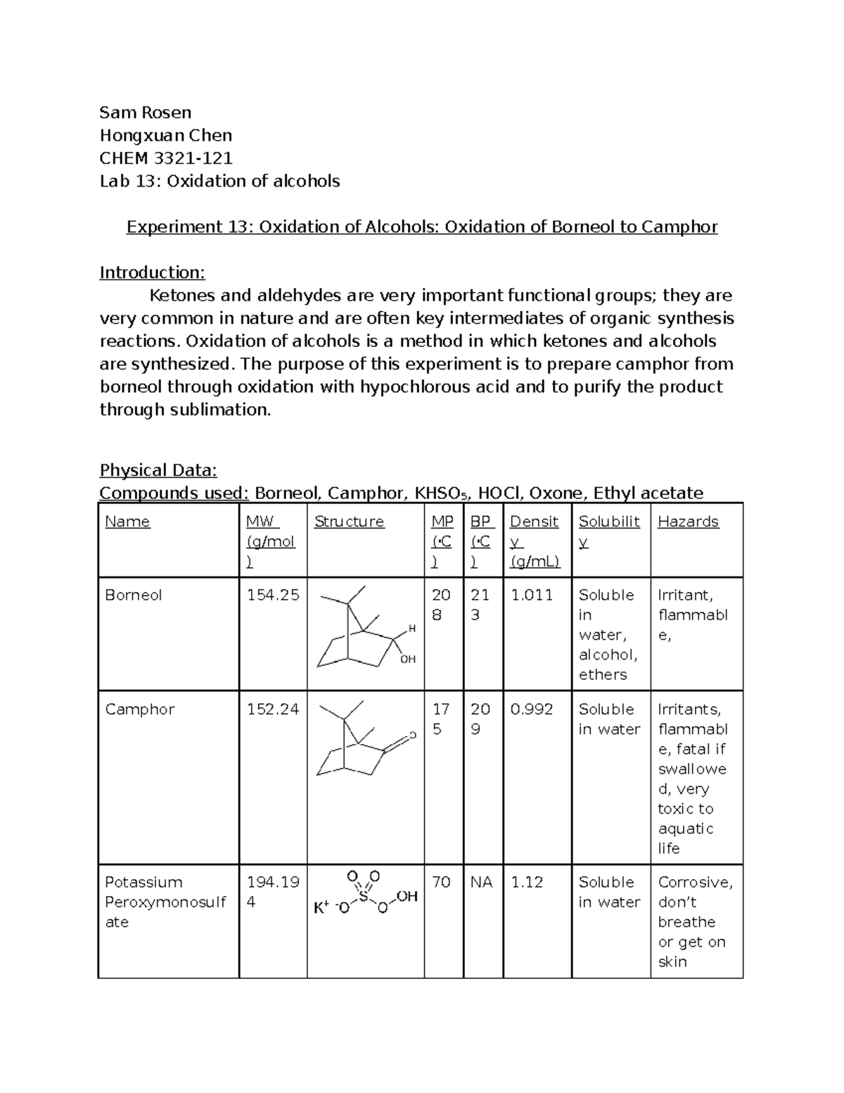 Oxidation Of Alcohols Experiment