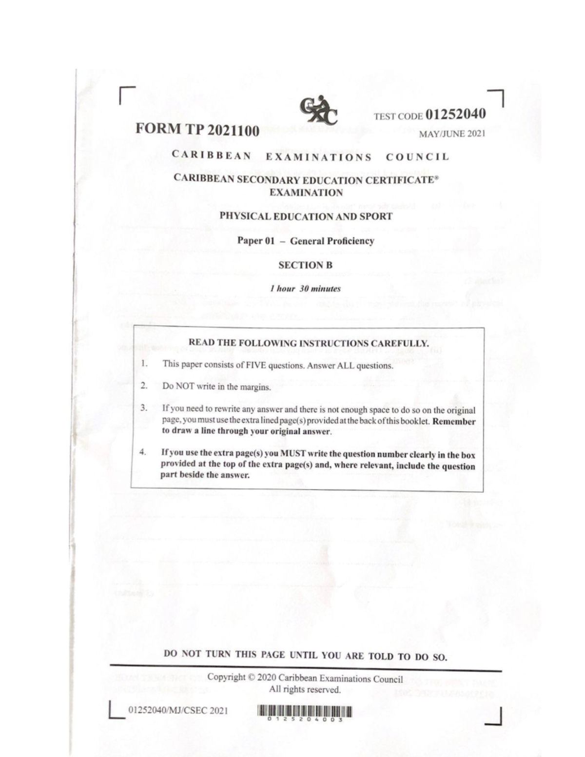 CSEC PE 2021 Past Exam Paper Analysis and Insights - Studocu