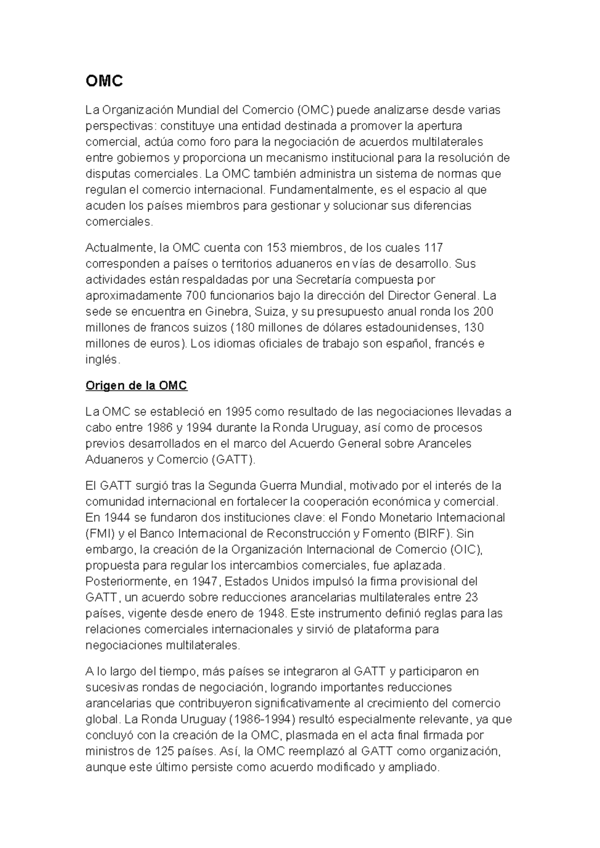 310444949 OMC: Análisis y Funciones de la Organización Mundial del ...