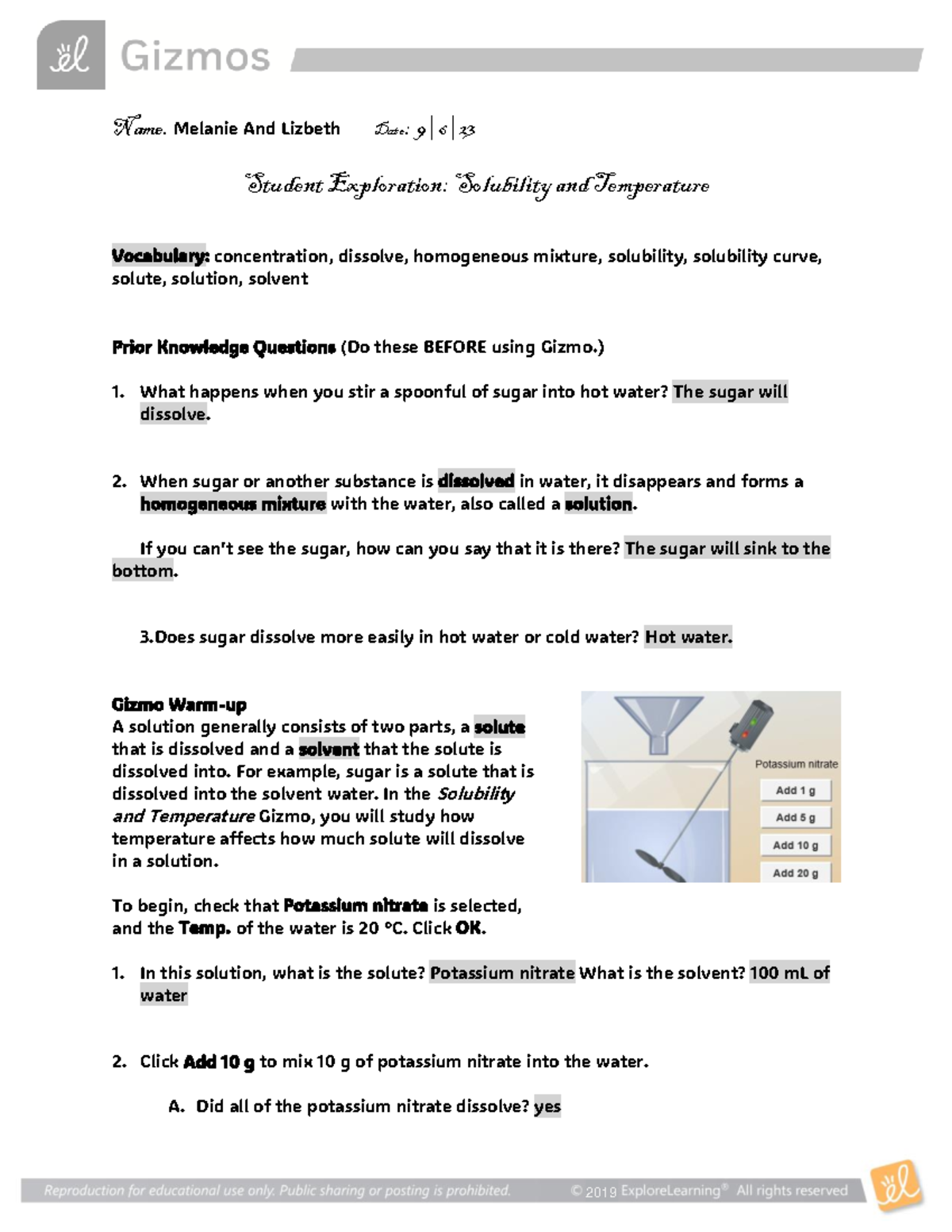 Per 4: Solubility and Temperature Exploration Using Gizmo - Studocu