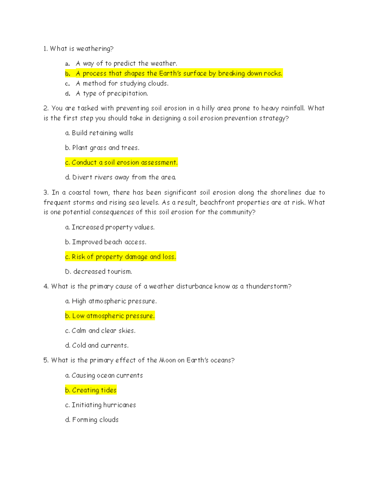 Grade 5 Science Quiz: Weathering, Erosion & Environmental Effects - Studocu