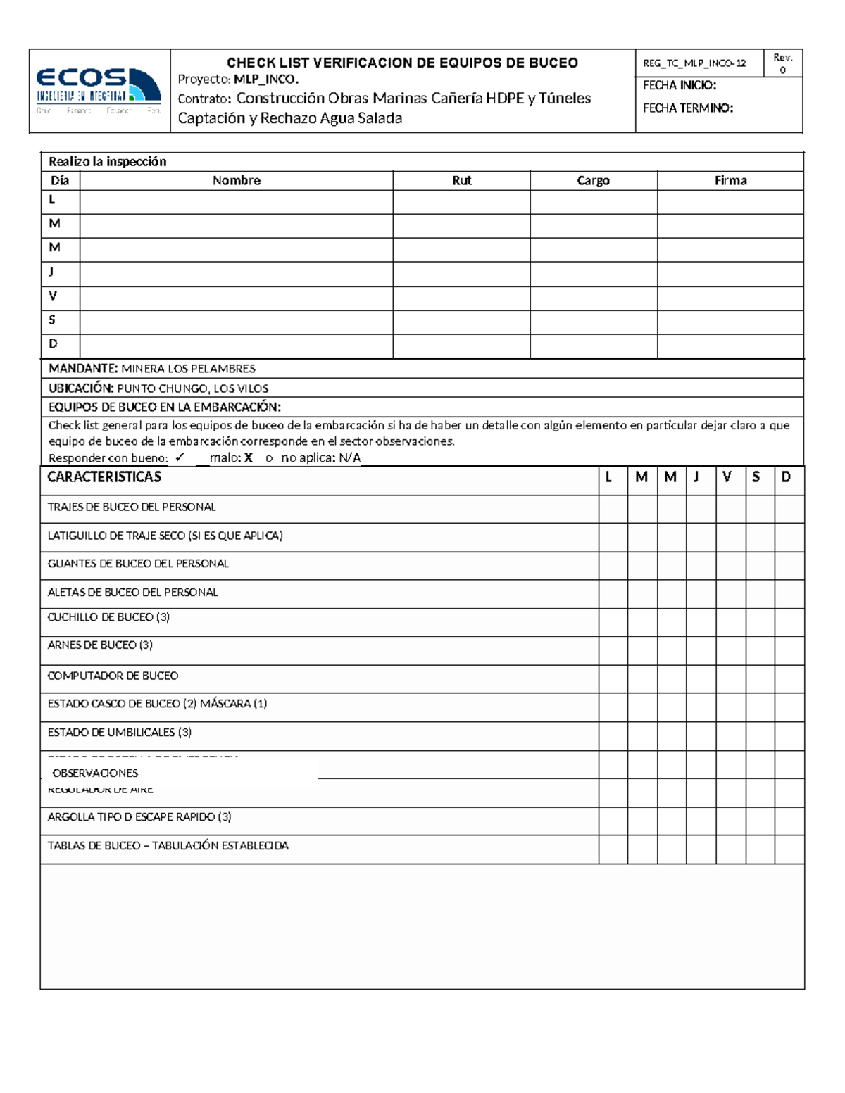 Check LIST Buceo - Lineas DE AIRE Y Comunicacion ( Umbilical) - CHECK ...