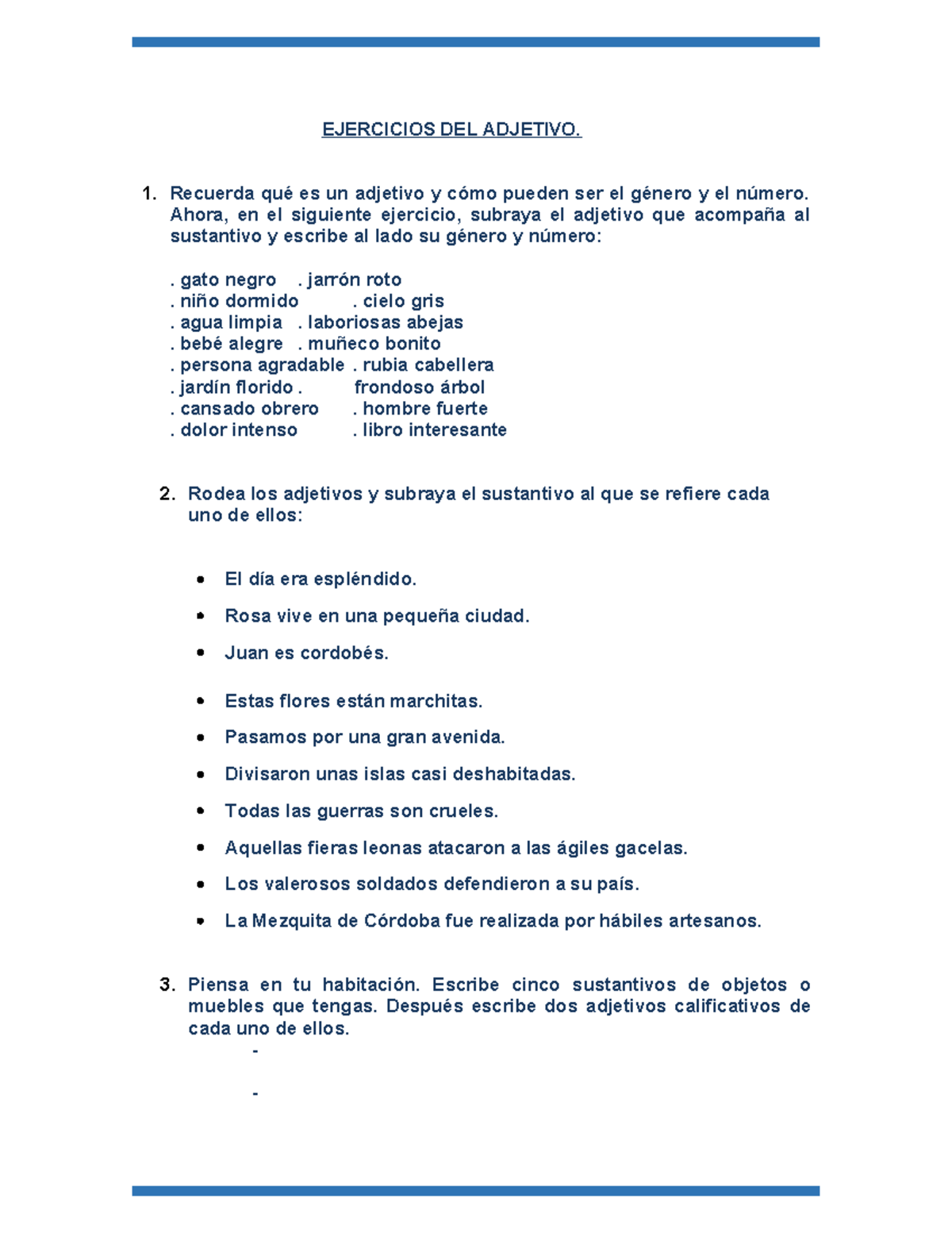 Ejercicios de Adjetivos: Análisis de Género y Número en Español - Studocu