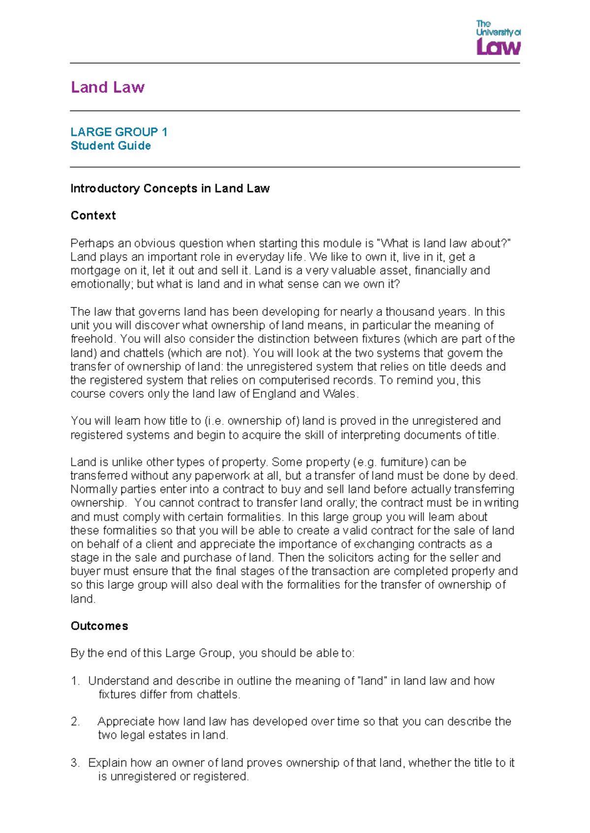 LG1 - Land Law LARGE GROUP 1: Key Concepts and Ownership Principles ...