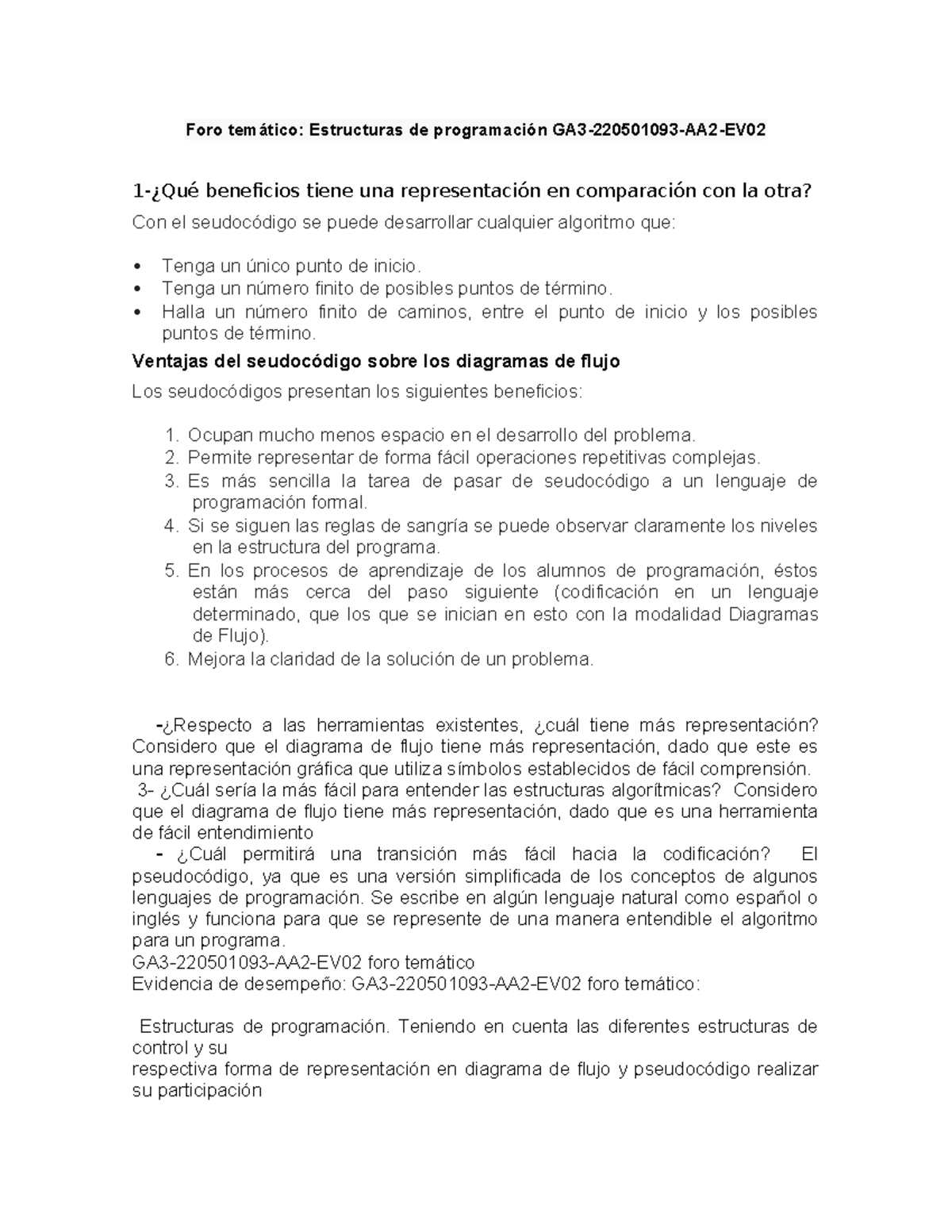 Foro Temático: Estructuras de Programación GA3-220501093-AA2-EV02 - Studocu