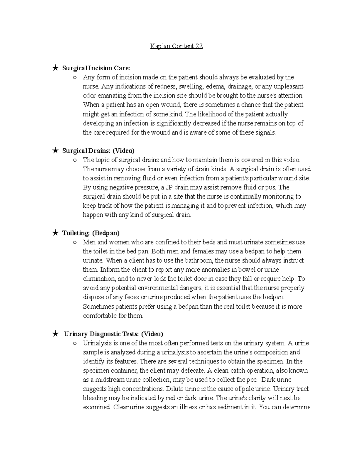 Kaplan Content 22: Surgical Incision & Urinary Care Essentials - Studocu