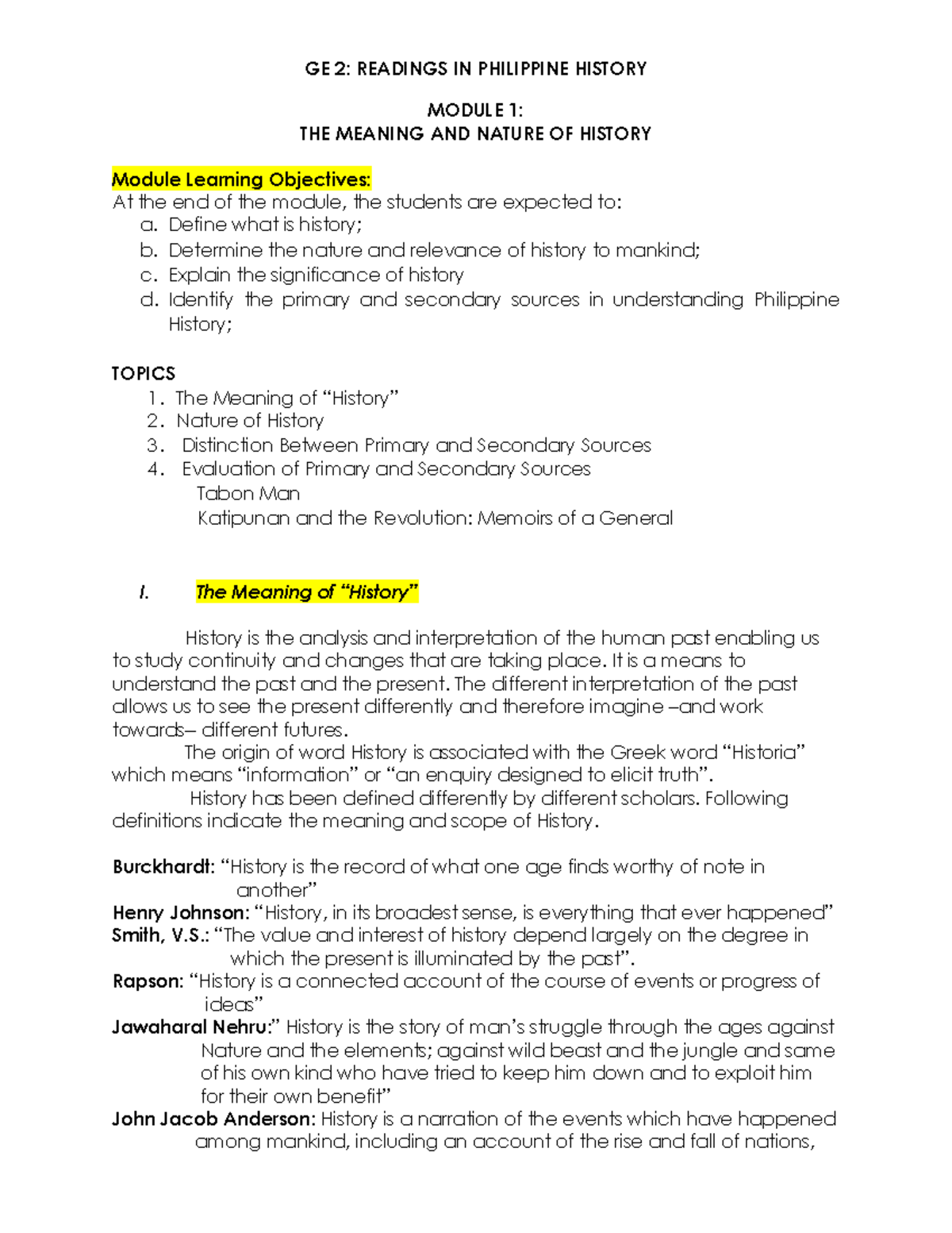 GE-2 Lesson 1-The-Meaning-and-Relevance-of-History - GE 2: READINGS IN ...