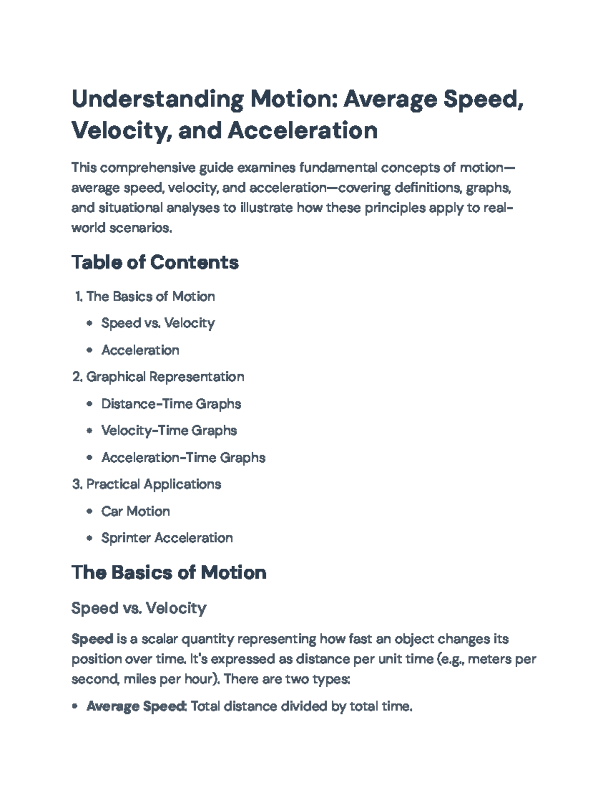 Understanding Motion: Average Speed, Velocity, Acceleration Concepts ...