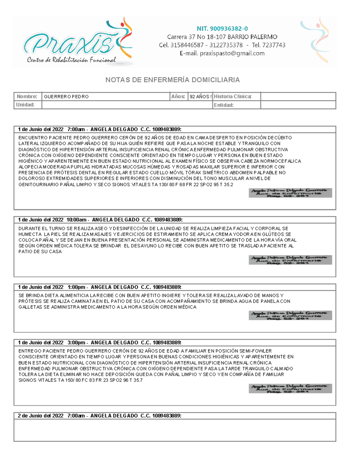 Imprimir Nota Enfermeria Domiciliaria - NOTAS DE ENFERMERÍA ...