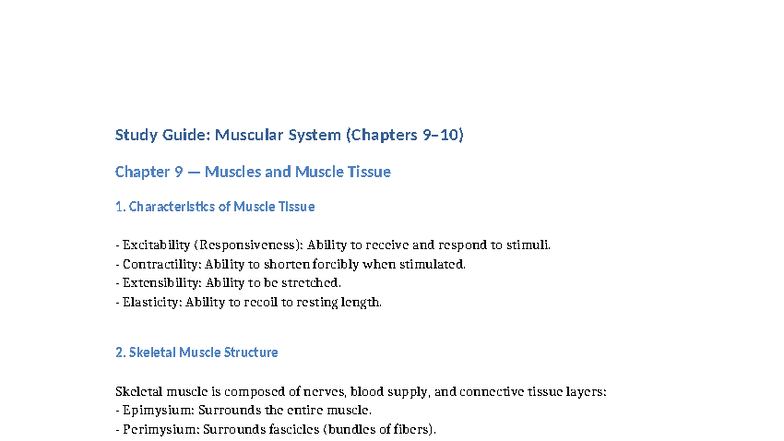 Muscular System Study Guide (BIO 101) - Key Concepts & Structures - Studocu