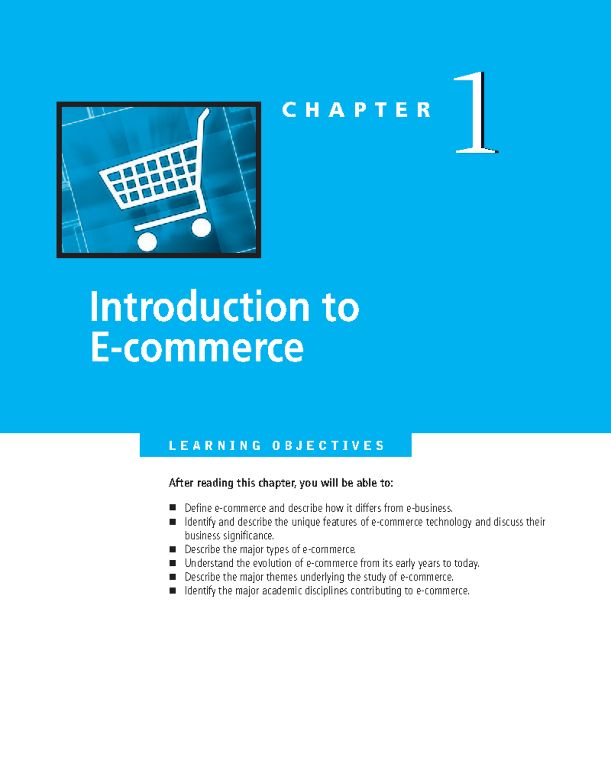 Chapter 01 Introduction To E Commerce C H A P T E R 1 Introduction To Learning Objectives