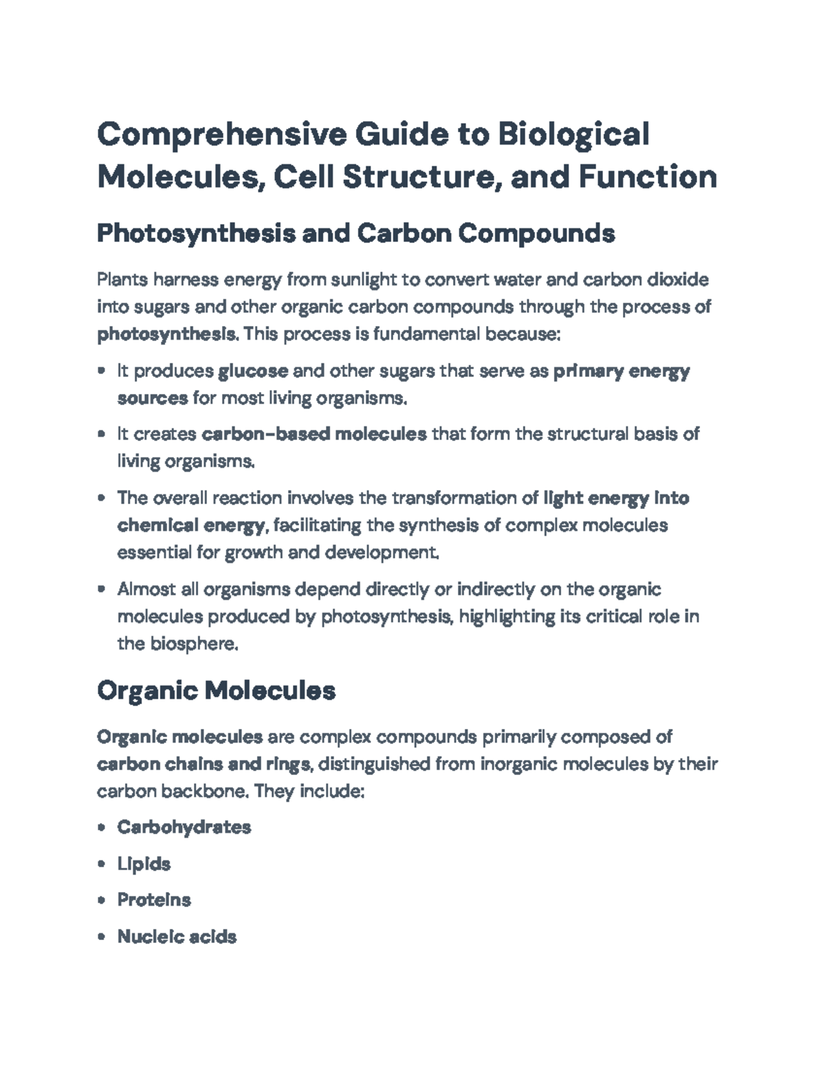 Comprehensive Study of Biological Molecules & Cell Structures (BIO101 ...