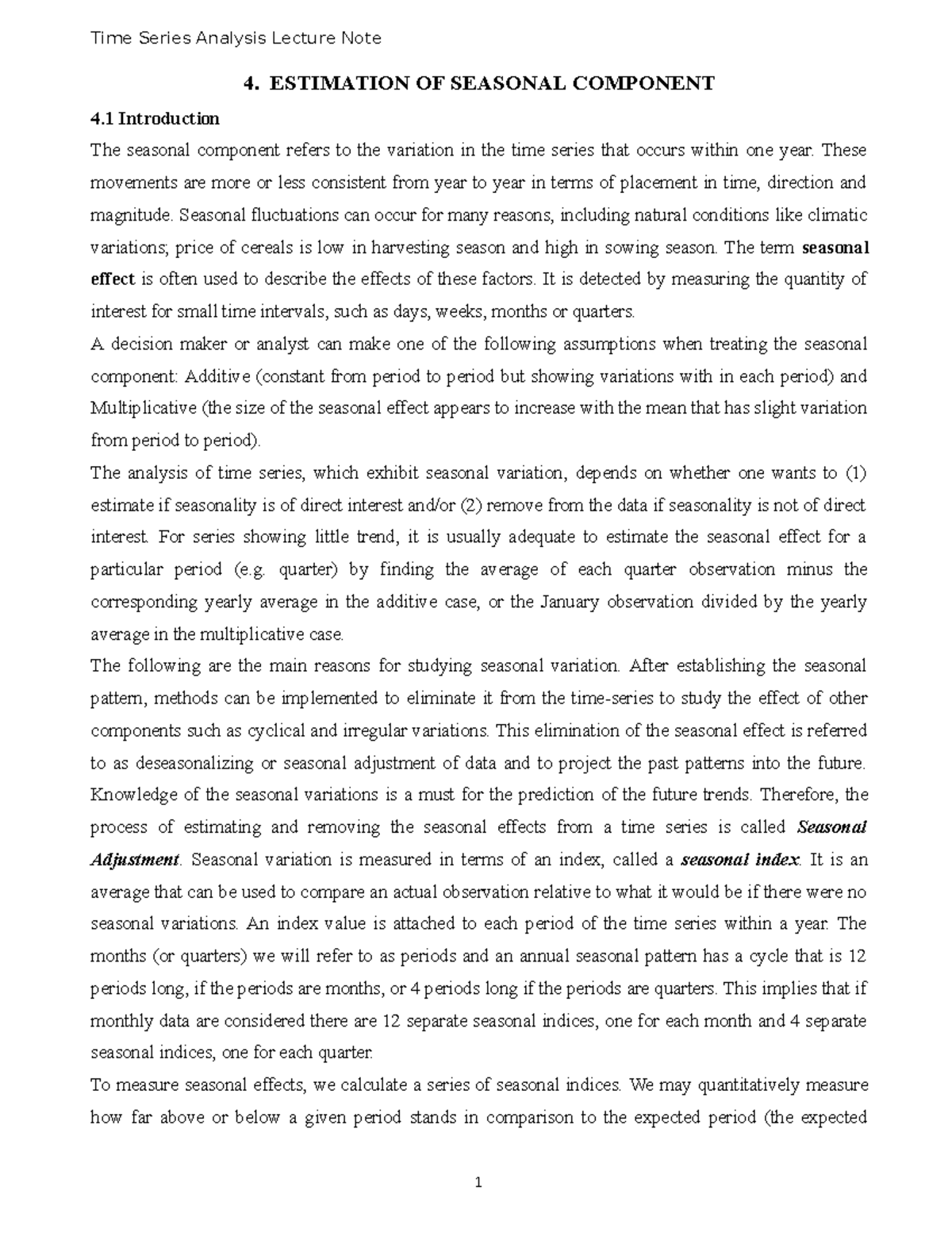 Estimation of Seasonal Component in Time Series Analysis - TSeries 101 ...