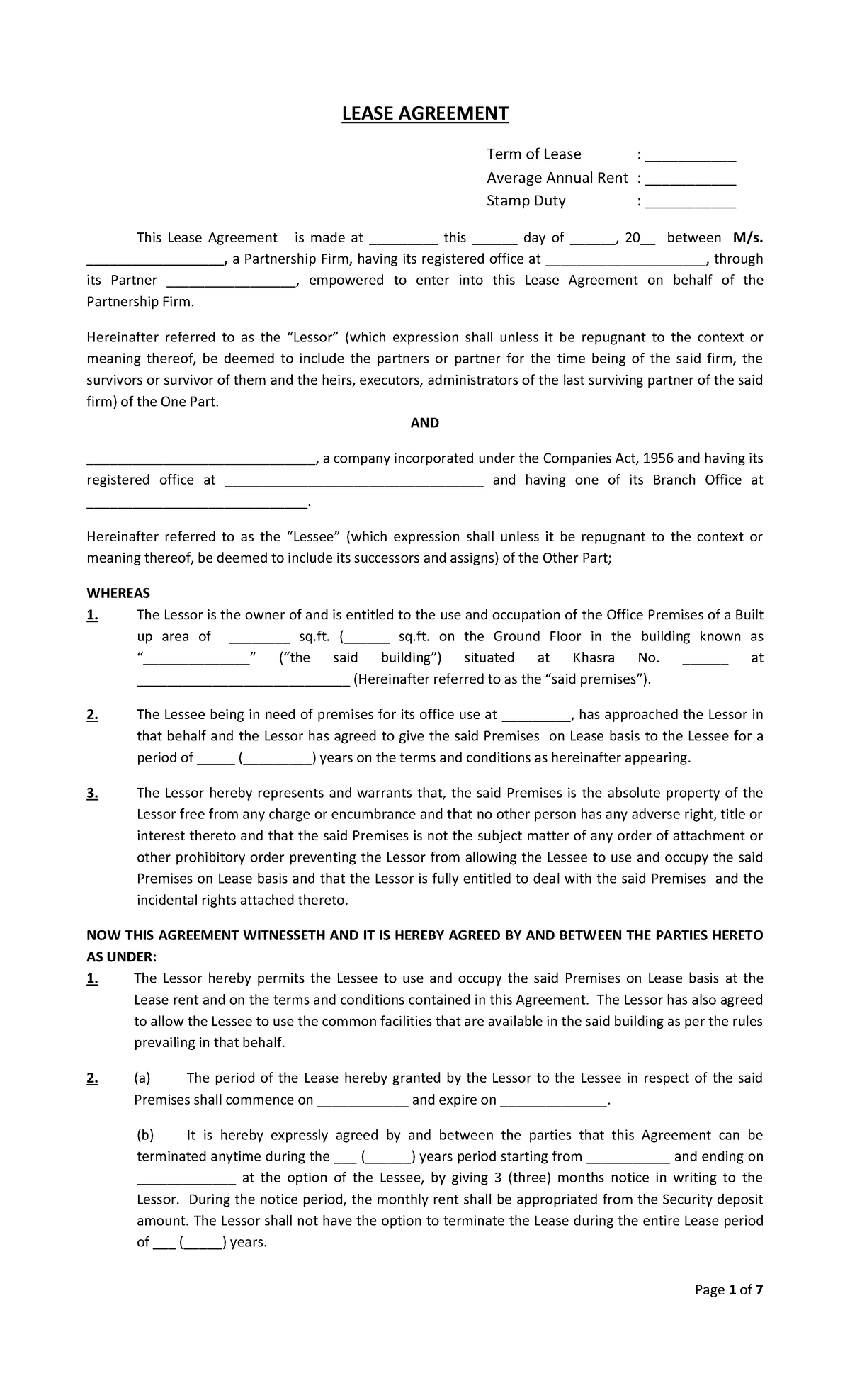 Lease Agreement Template: Terms, Rent, and Conditions - Studocu