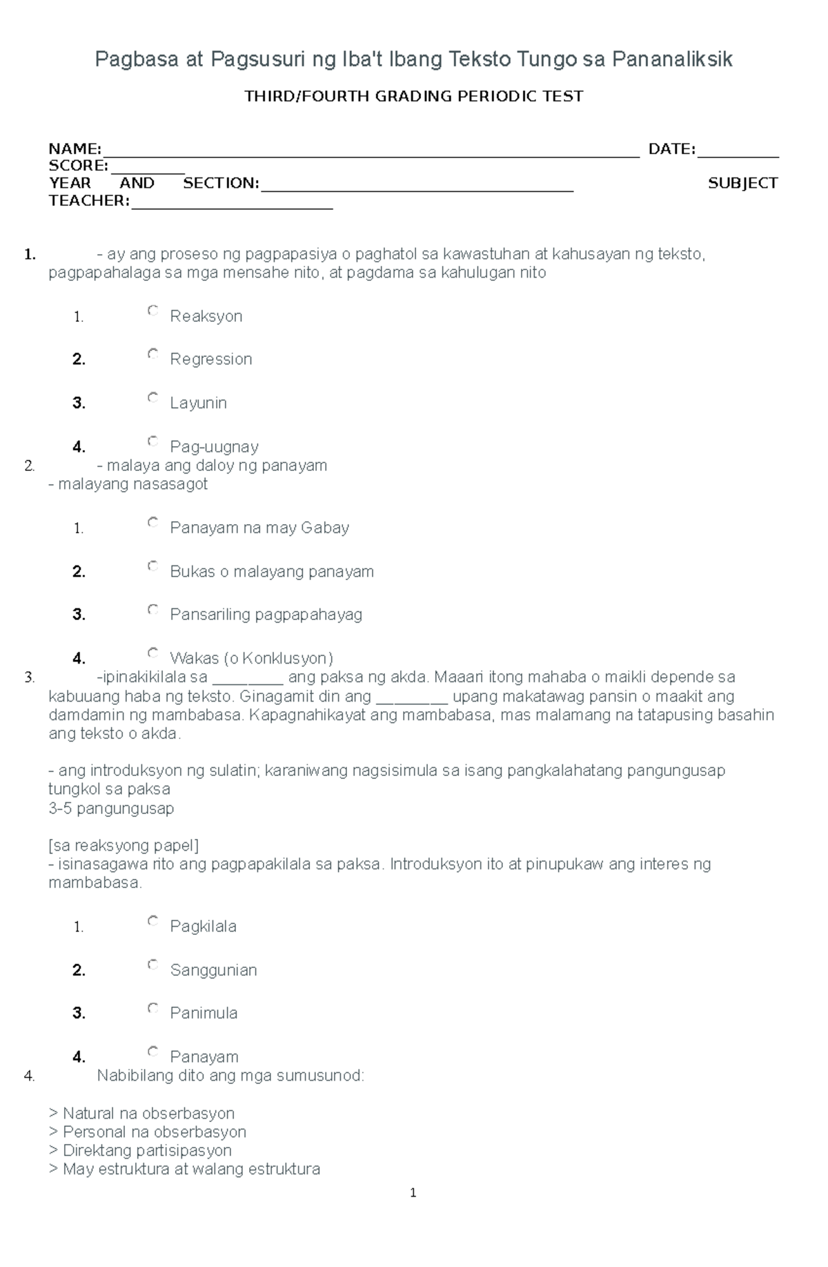 Pagbasa at Pagsusuri ng Iba t Ibang Teksto Tungo sa Pananaliksik - Pagbasa at Pagsusuri ng Iba't ...