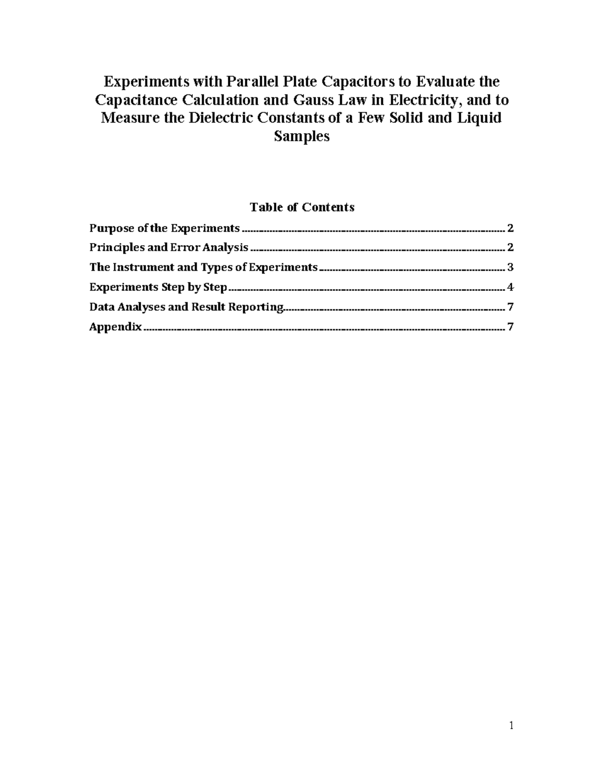 Parallel Plate Capacitors: Experiments on Capacitance & Dielectric ...