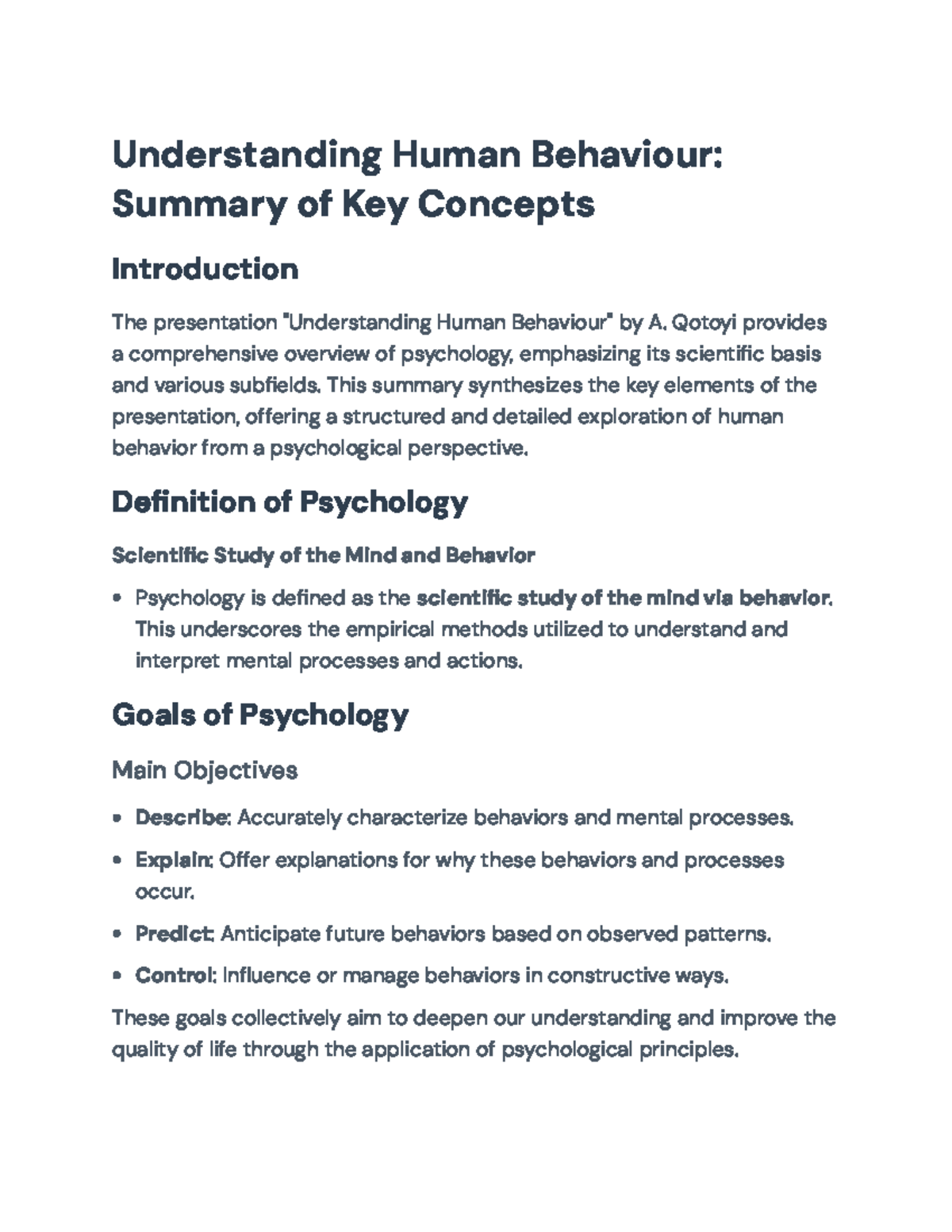 Understanding Human Behavior: Key Concepts in Psychology (PSY 101) - Studocu