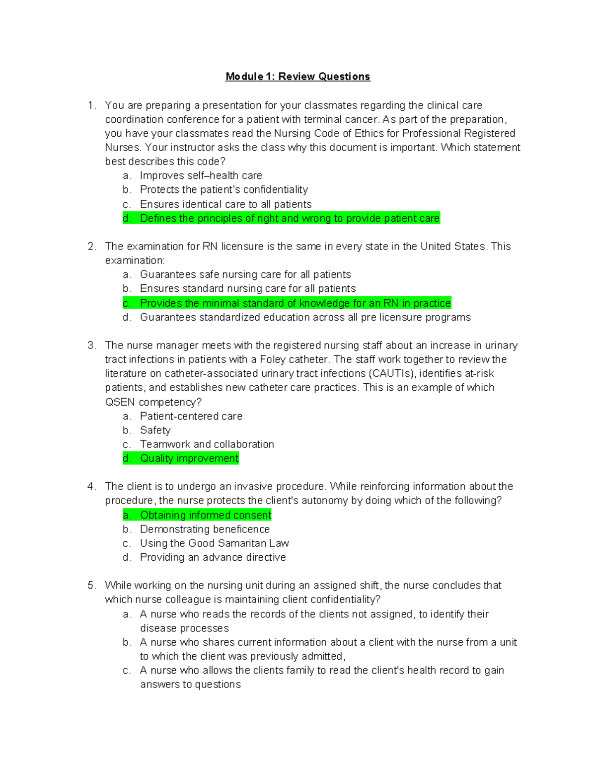 Nursing Ethics and Responsibilities: Key Questions for RN101 - Studocu