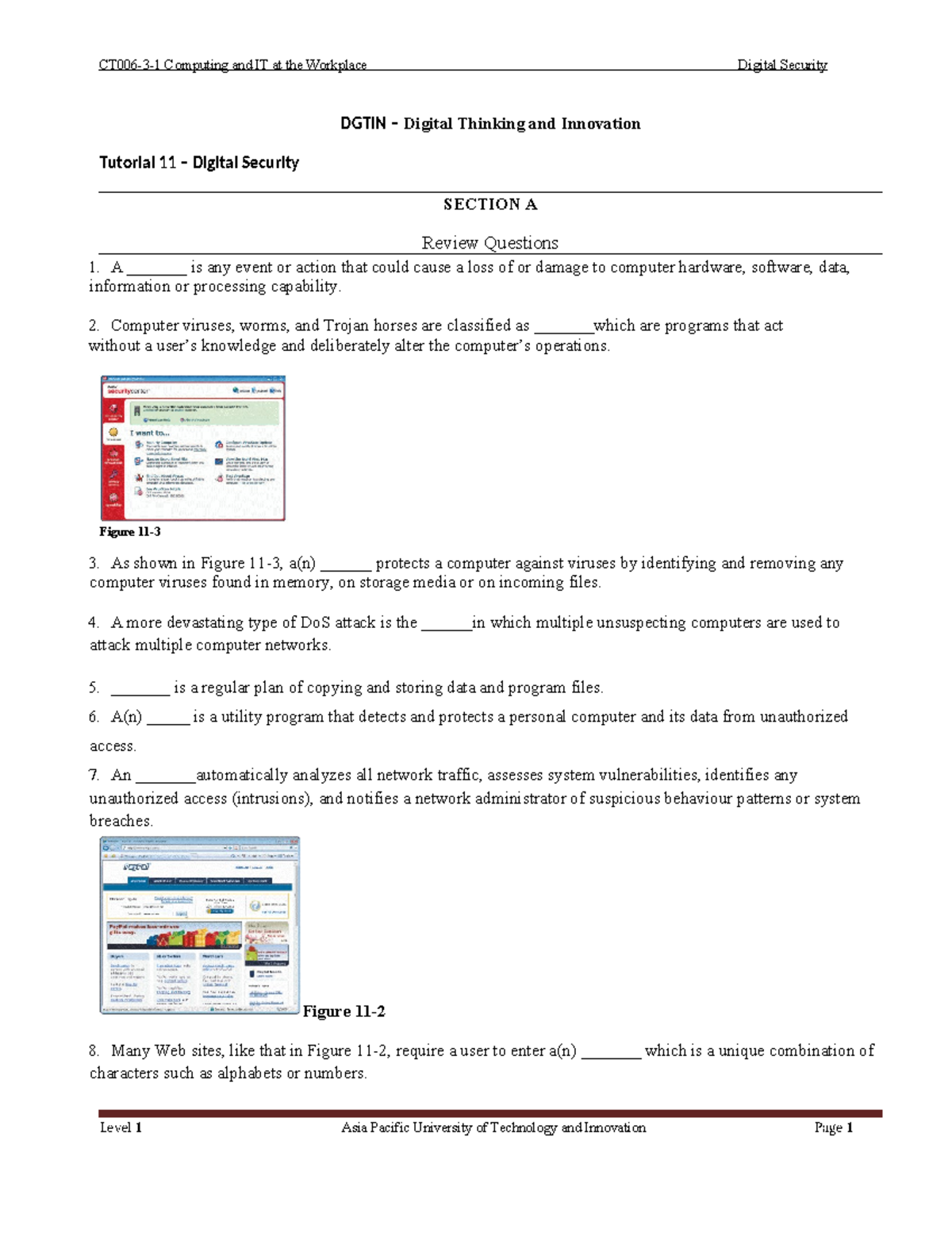 Tutorial 11 Digital Security - question - CT006-3-1 Computing and IT at ...