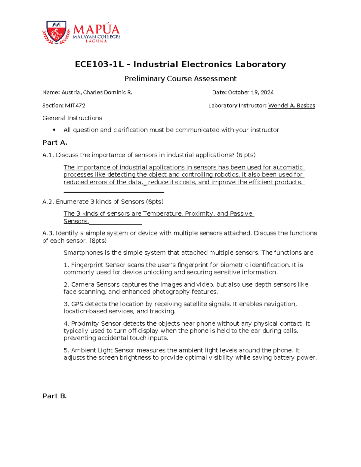 ECE103-1L - Industrial Electronics Lab Preliminary Assessment Guide - Studocu