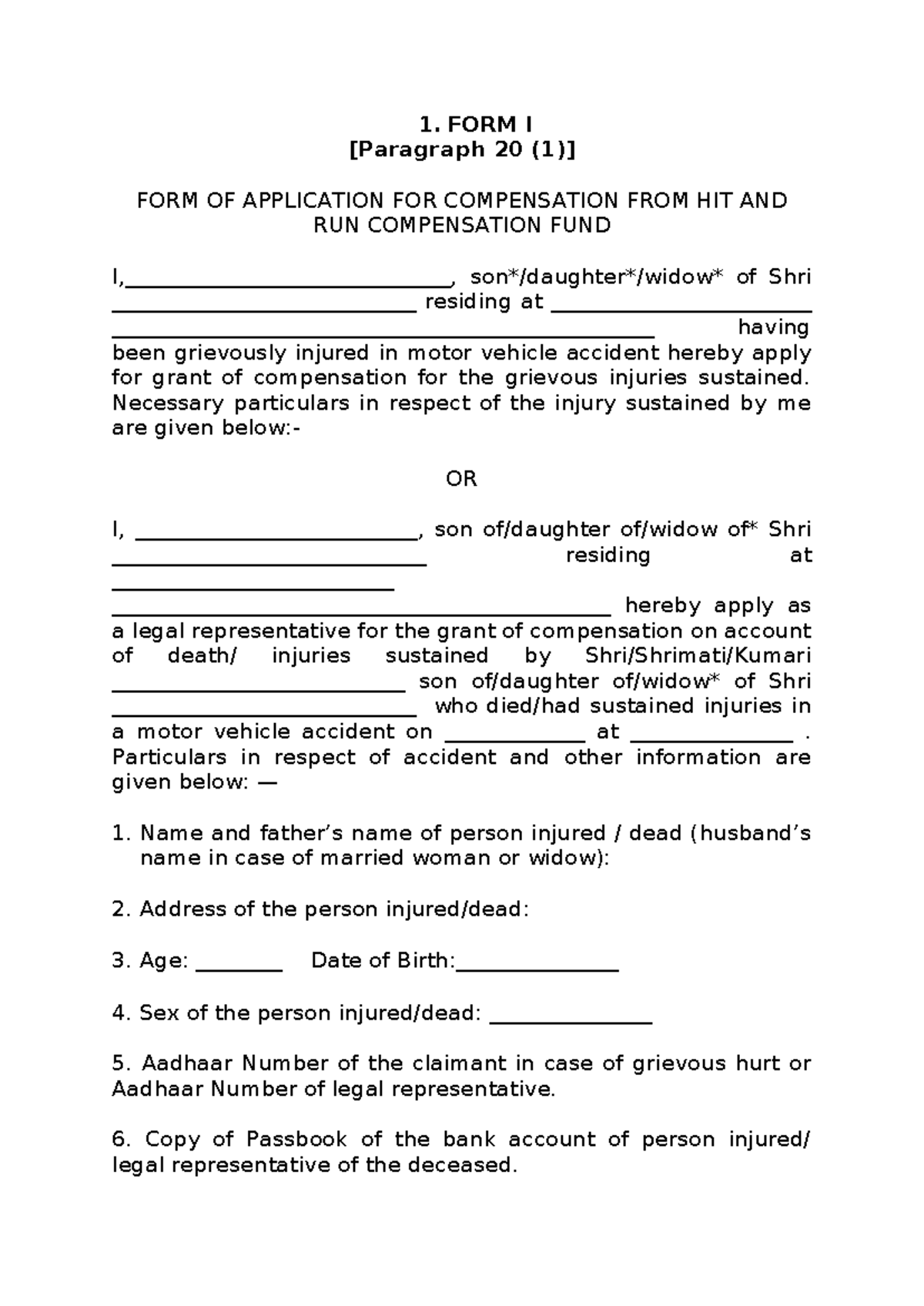 Hit and Run Compensation Application Form - English 1 - Studocu