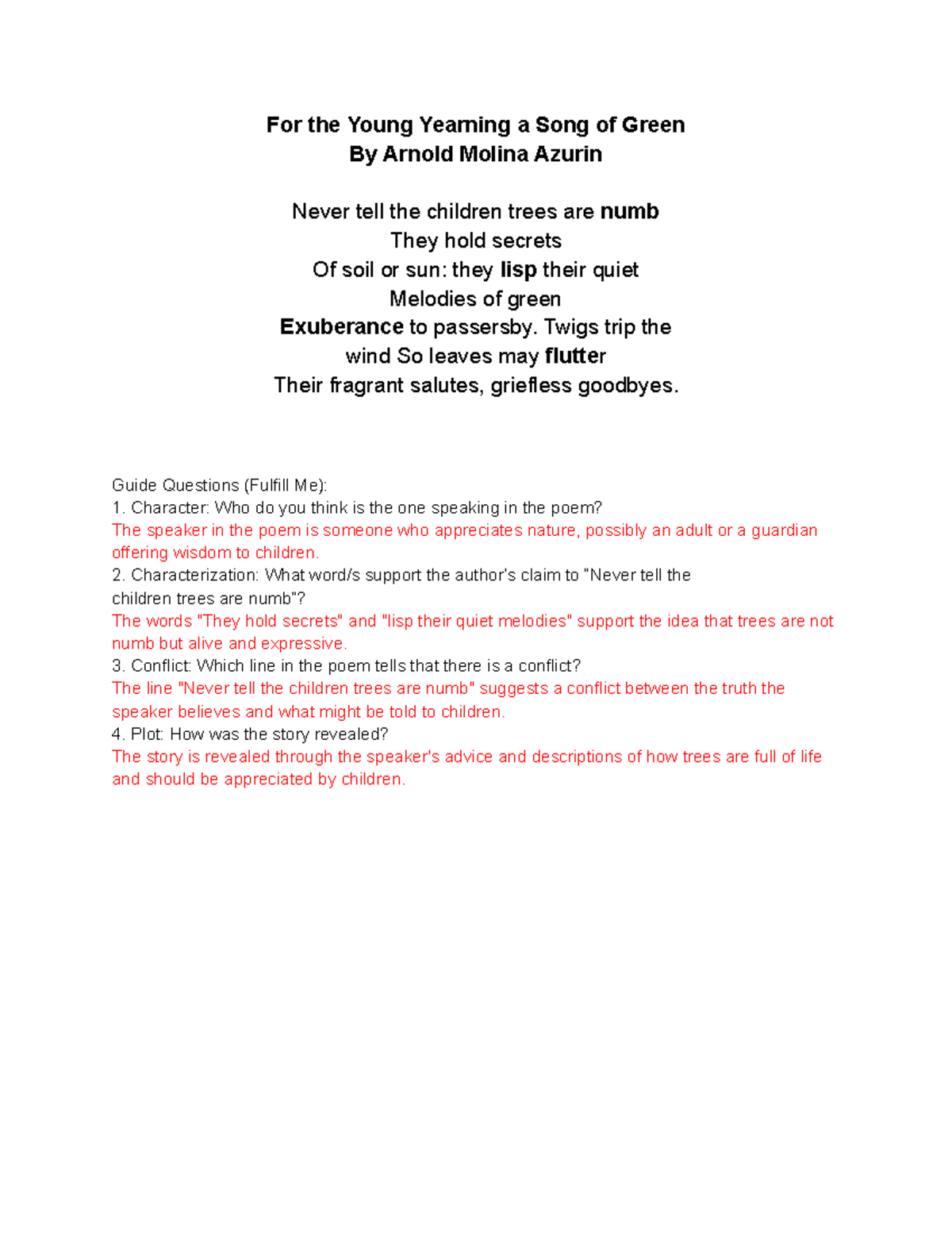 Analysis of "For the Young Yearning a Song of Green" Poem by A.M ...