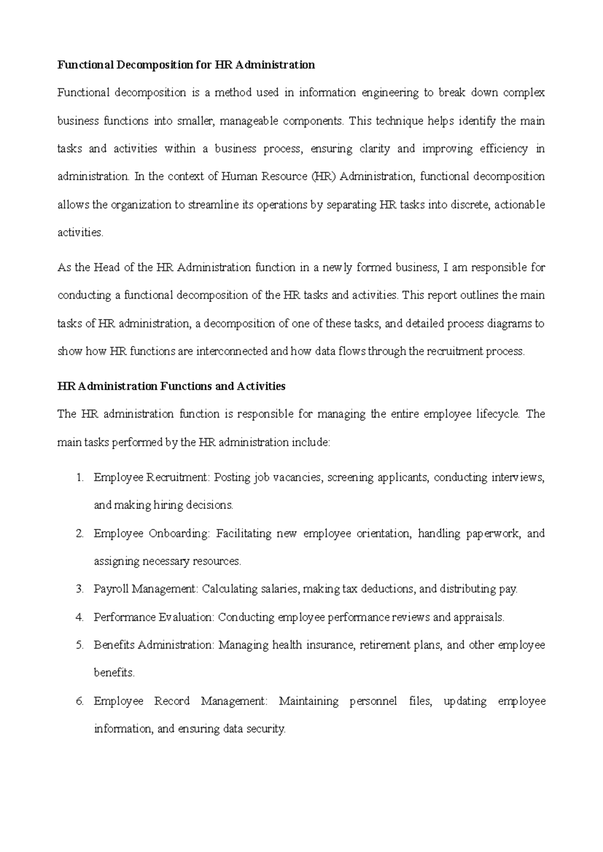 HR Administration Functional Decomposition: Assignment Activity 4 - Studocu