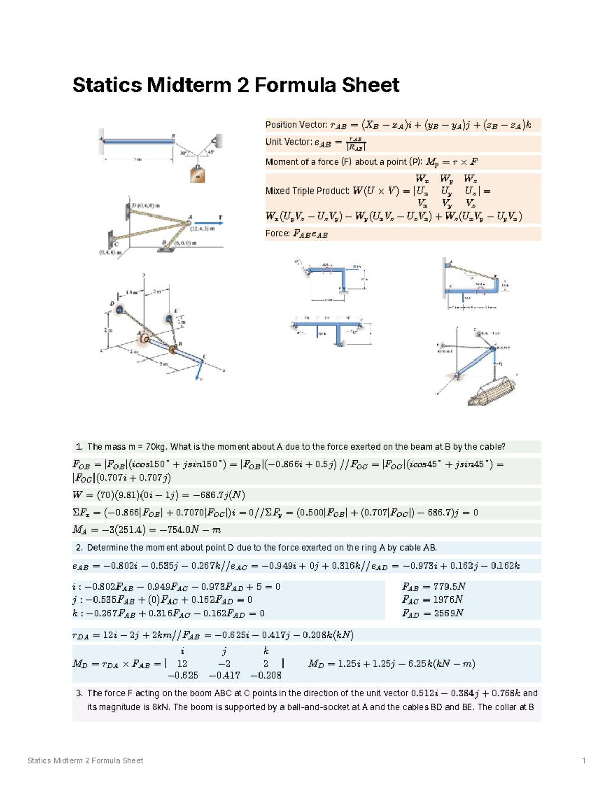 Statics Midterm 2 Formula Sheet: Key Concepts and Equations - Studocu