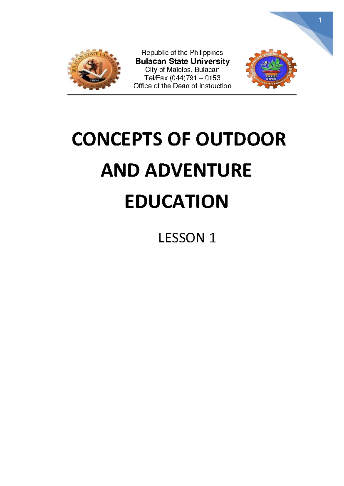 Lesson 1: Concepts of Outdoor & Adventure Education (EDU 101) - Studocu