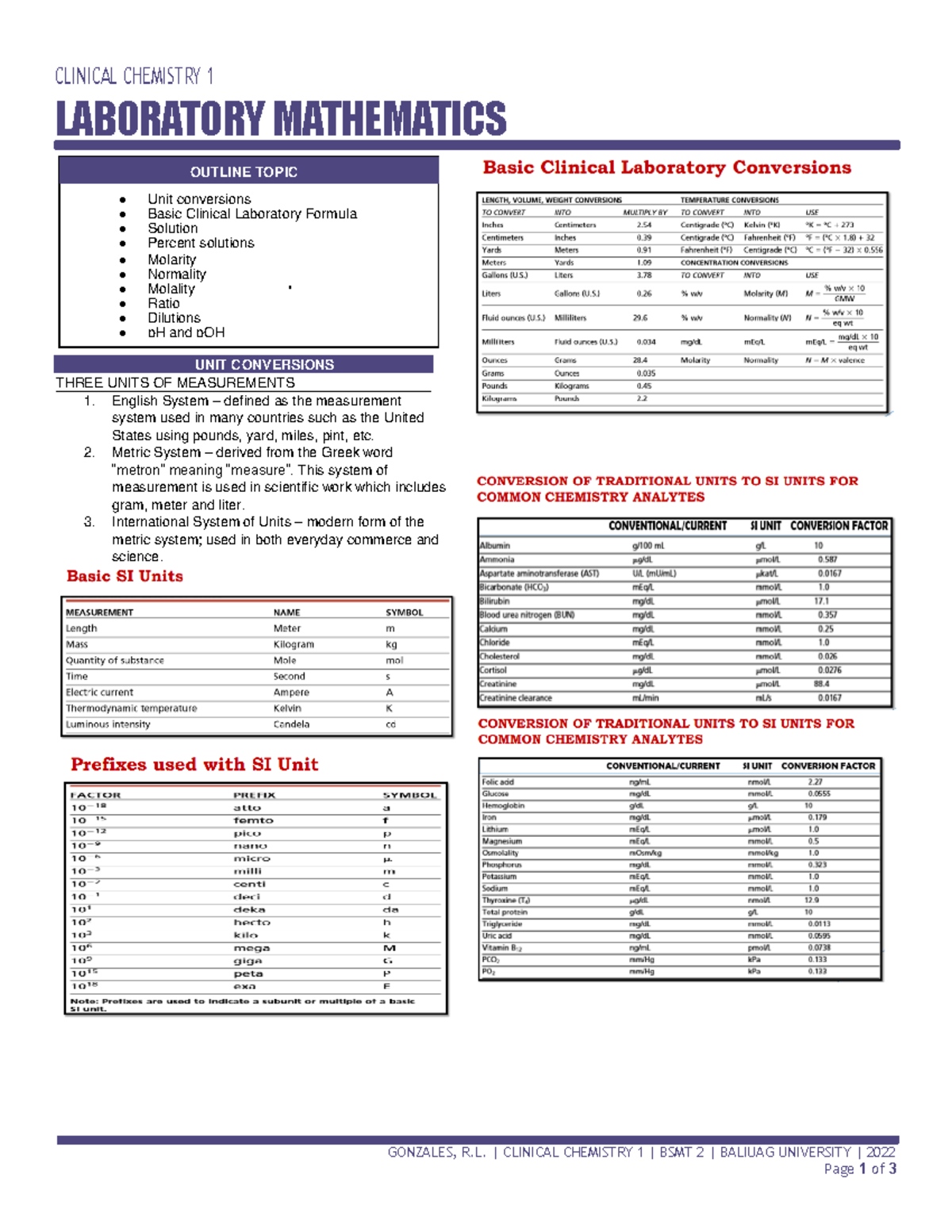 Laboratory Mathematics in Clinical Chemistry 1 (BSMT 2) Notes - Studocu