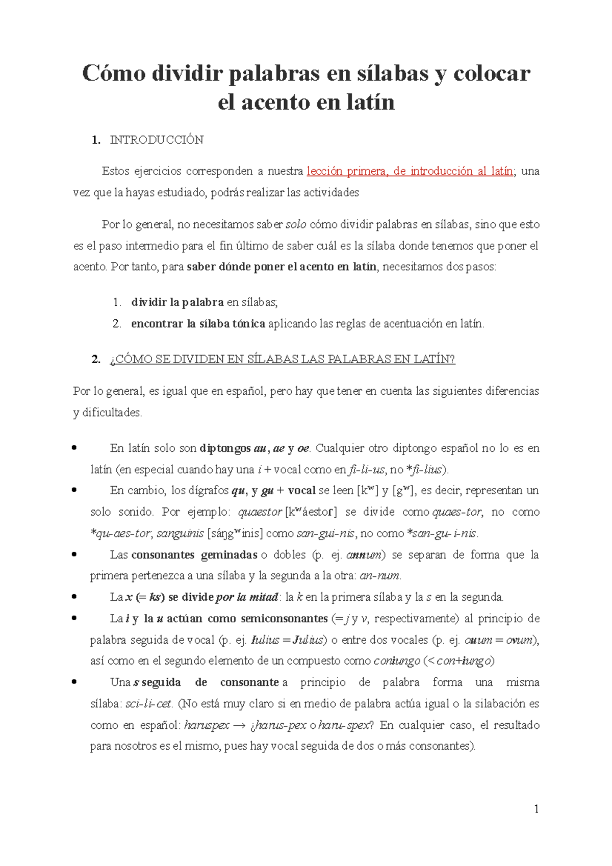 División Silábica y Acentuación en Latín: Curso LAT 101 - Studocu