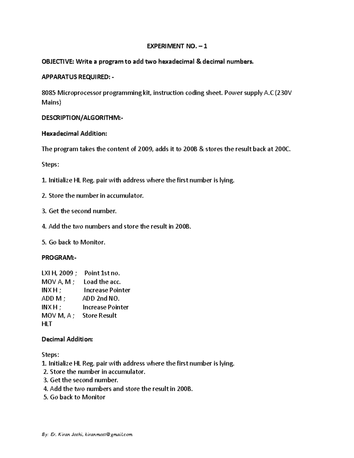 Microprocessor Lab CSIT: Assembly Programming Experiments - Studocu