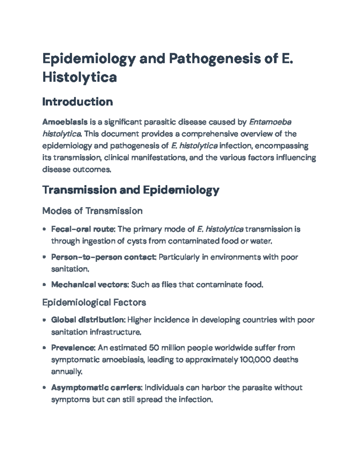 Epidemiology and Pathogenesis of Entamoeba histolytica: A Review ...