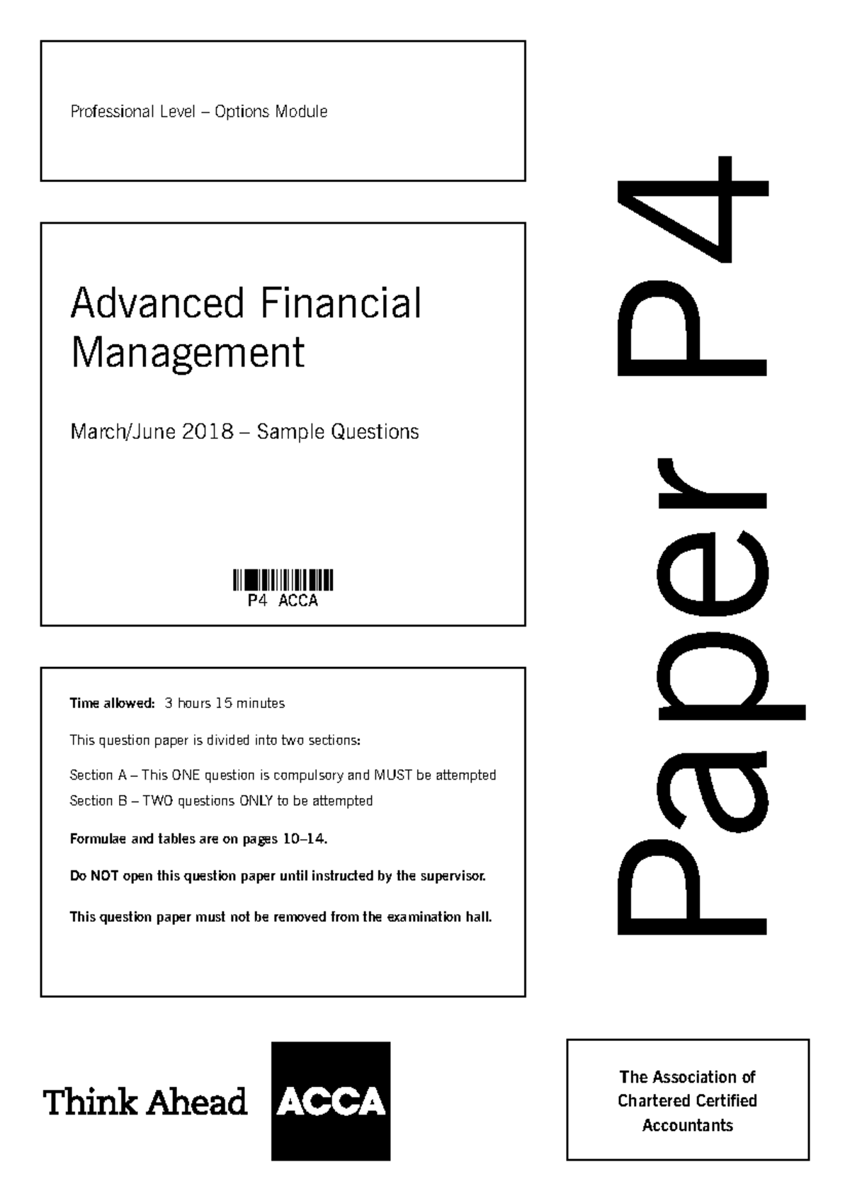 AFM 2018 Past Exam Questions: P4 ACCA Sample Paper Analysis - Studocu