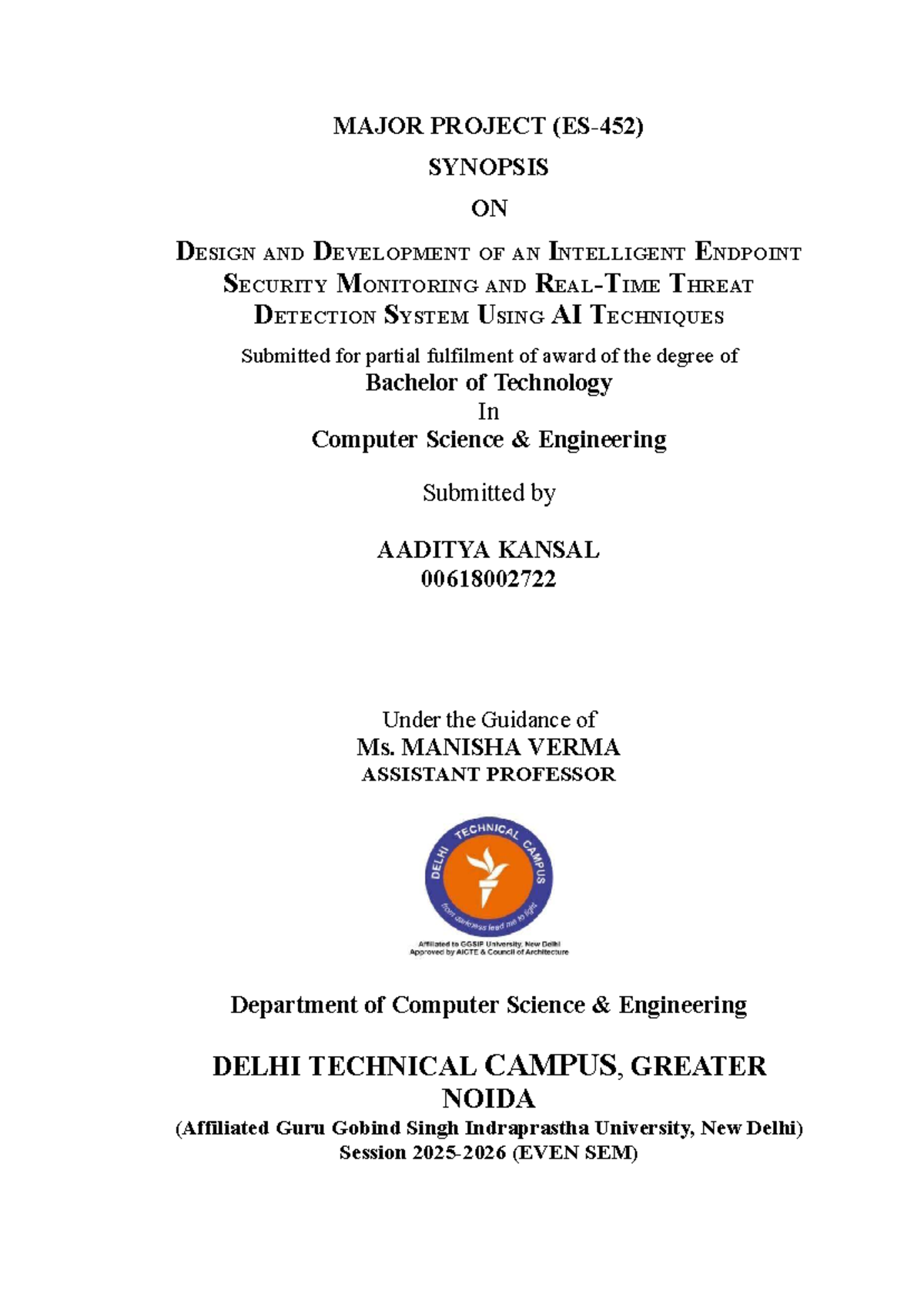 B.Tech Project Synopsis: Intelligent Endpoint Security System (CSE ...