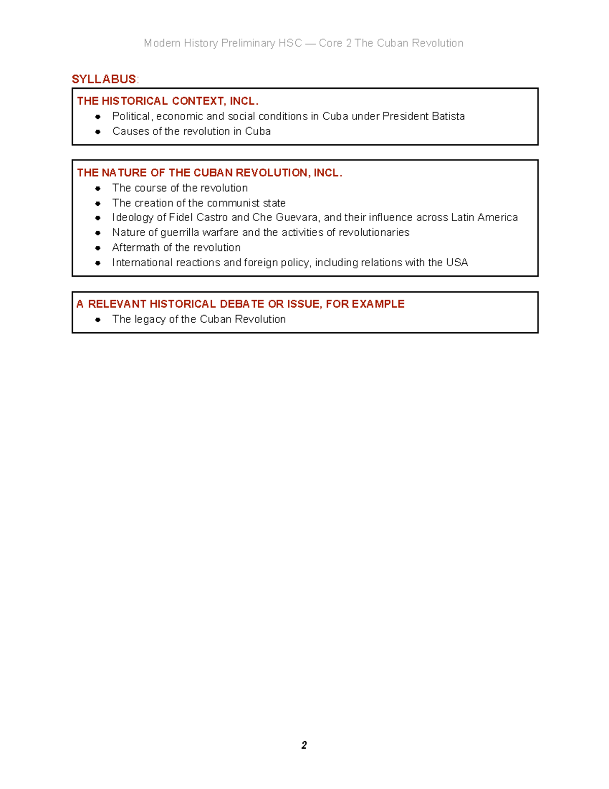 Modern History Preliminary HSC Core 2: The Cuban Revolution Overview ...