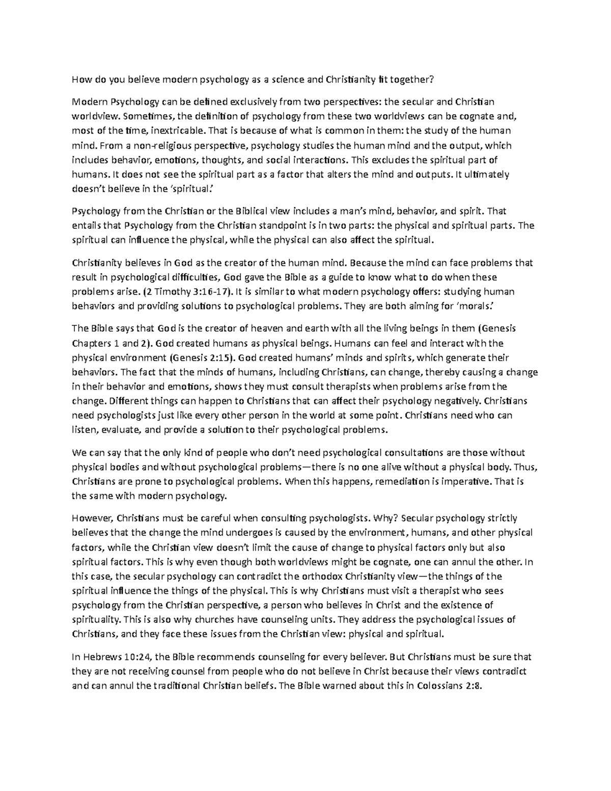 PYSC-710 Module 1 Week 1 - How do you believe modern psychology as a ...