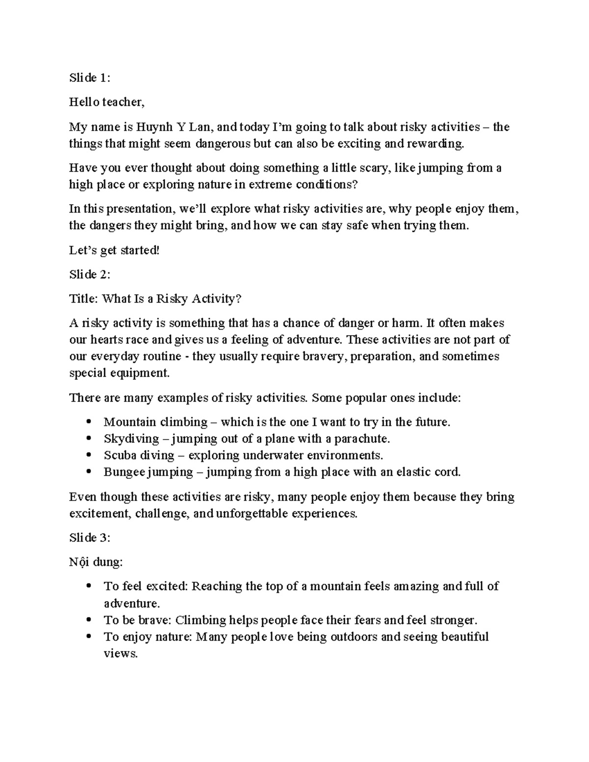 Topic 3 - Tiếng Anh Nâng Cao 1: Exploring Risky Activities - Studocu