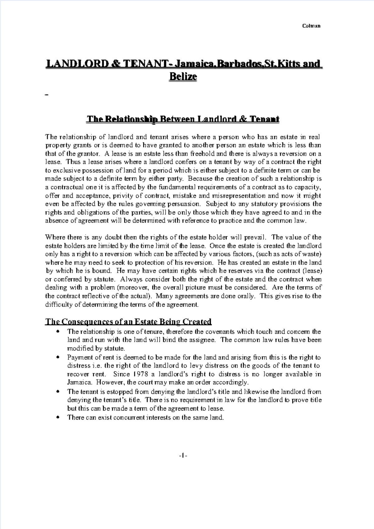 Landlord & Tenant Law Overview - Case Study Notes (LAW 101) - Studocu