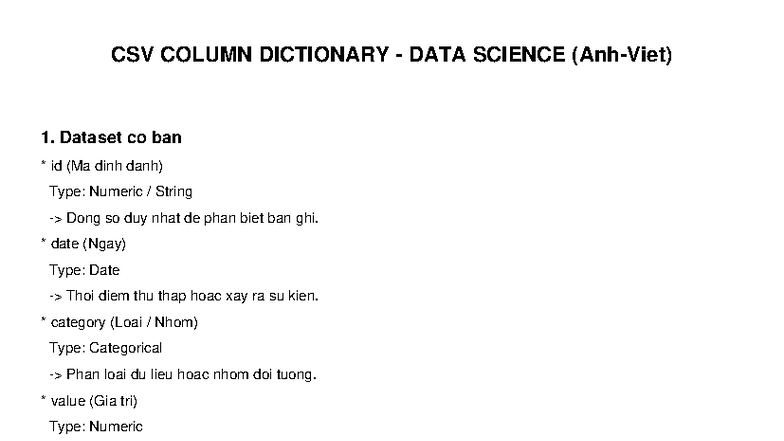 CSV Column Dictionary - Data Science Overview (Anh-Viet) - Studocu