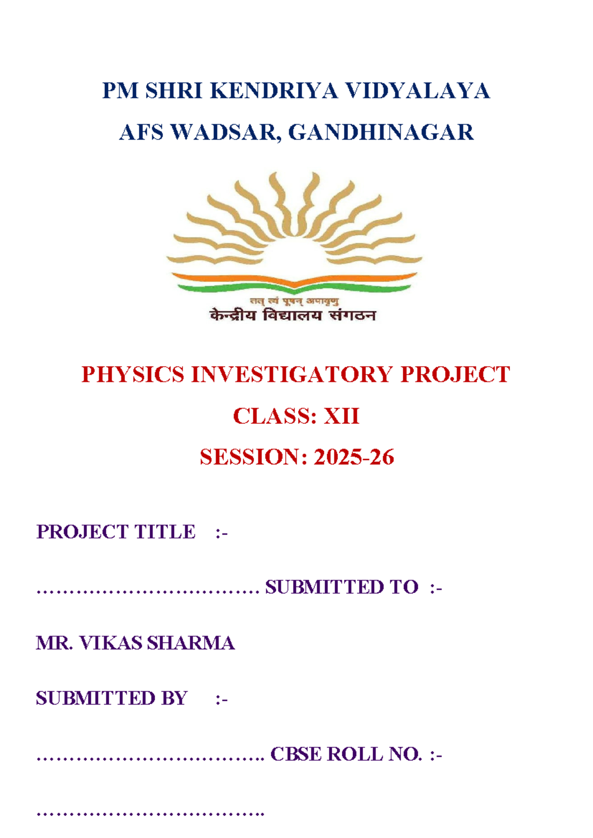 Investigatory Project on LDR: Physics Class XII (PM SHRI KV) - Studocu