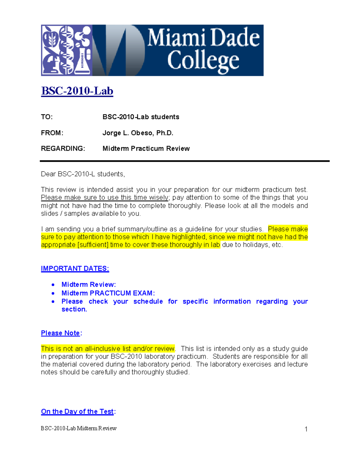 BSC-2010 Midterm Practicum Review: Key Concepts & Techniques - Studocu