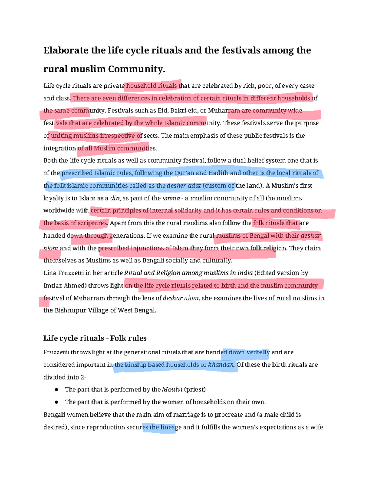 Life Cycle Rituals and Festivals in Rural Muslim Communities - Studocu