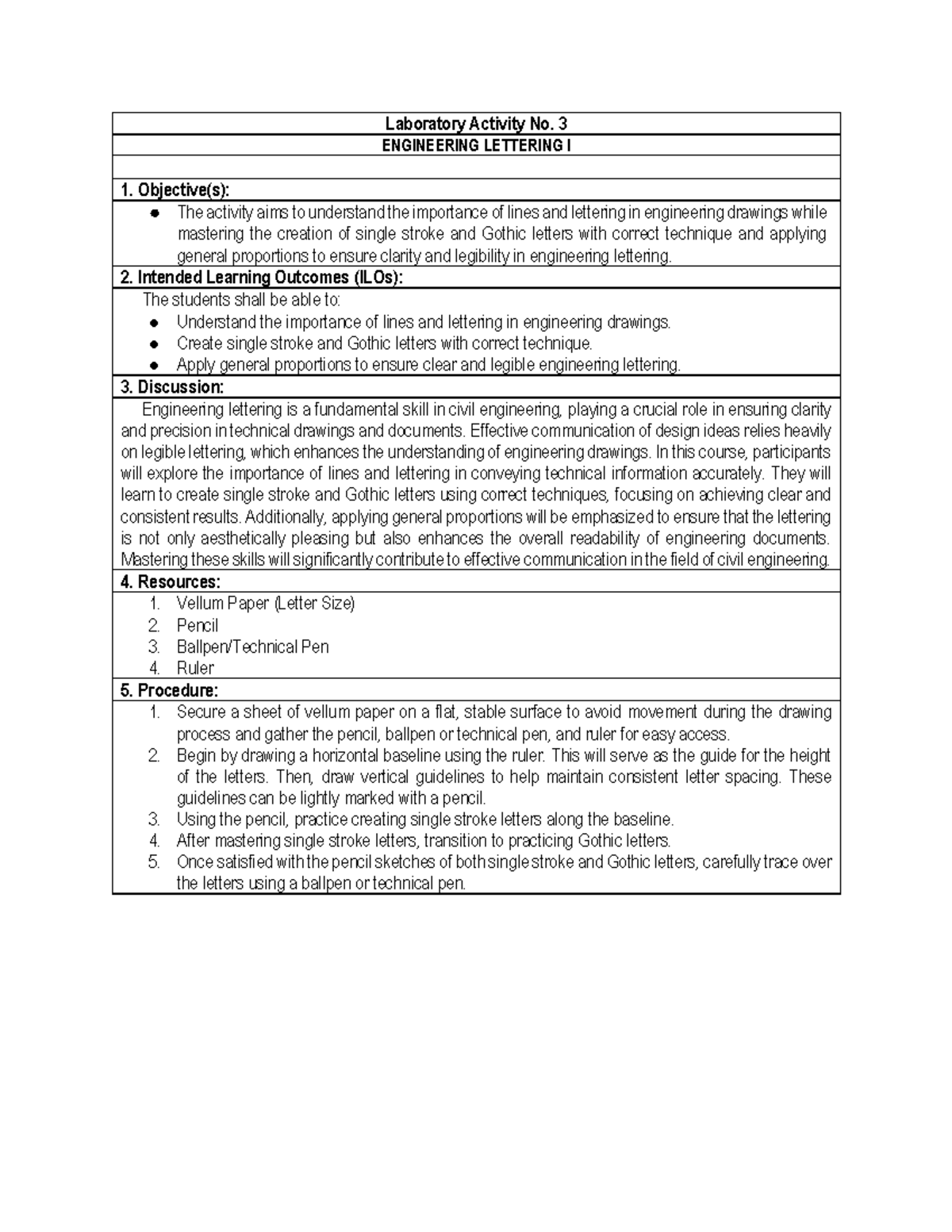 Lab Activity No. 3: Mastering Engineering Lettering Techniques - Studocu