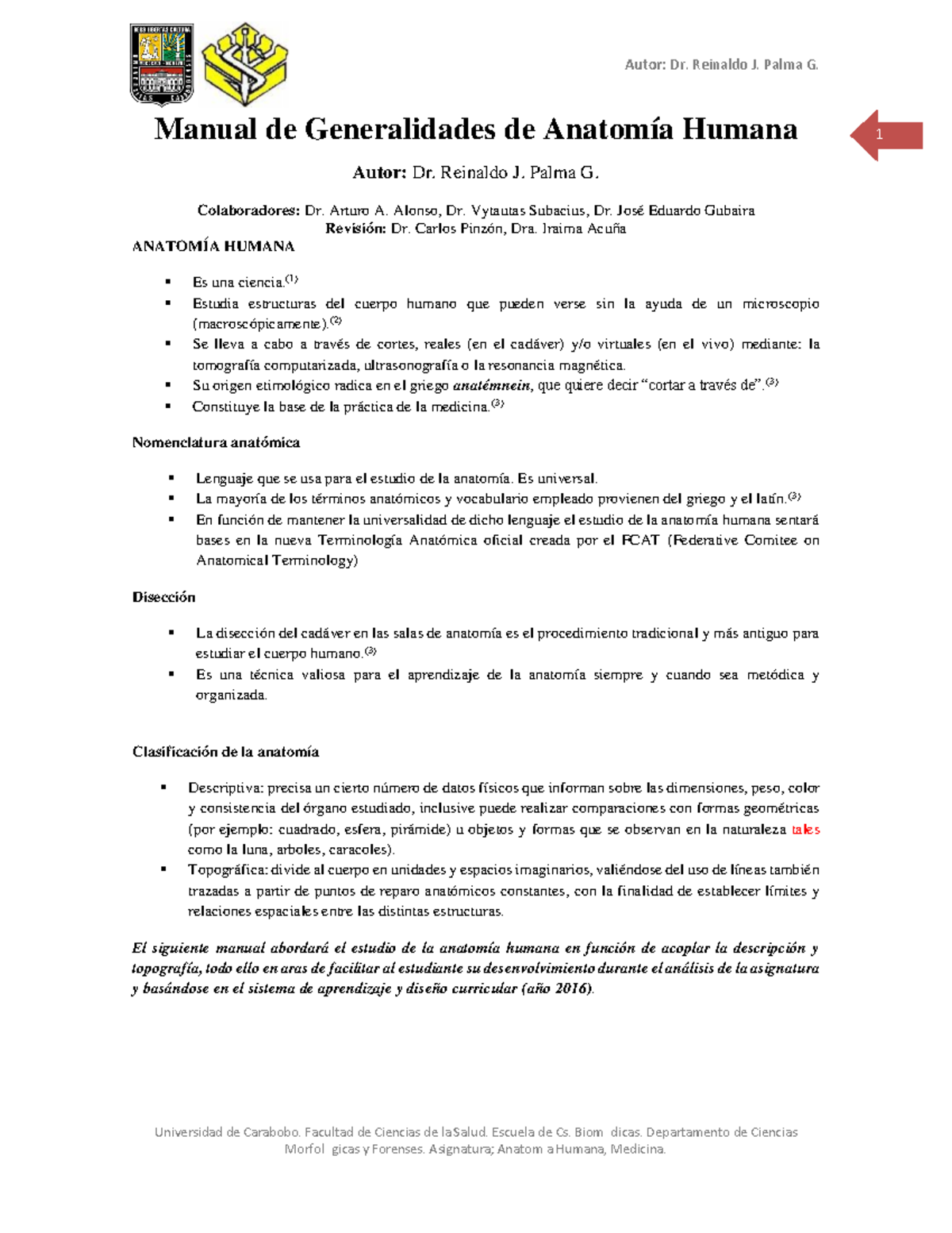 Generalidades de Anatomía Humana - Asignatura: ANATOMÍA HUMANA ...